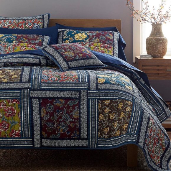 Bedding | Rustic Boho Chic Floral Deep Blue Cotton Real Patchwork ...